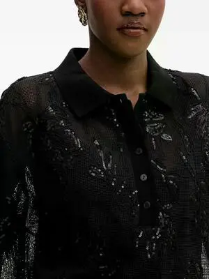 ISABELLE BLANCHE Sequin-embellished Floral-lace Polo Shirt