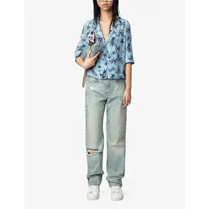Zadig&Voltaire Palm-print Short-sleeve Silk Shirt