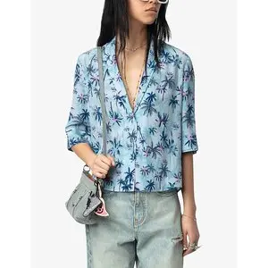 Zadig&Voltaire Palm-print Short-sleeve Silk Shirt