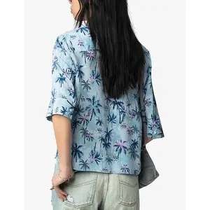 Zadig&Voltaire Palm-print Short-sleeve Silk Shirt