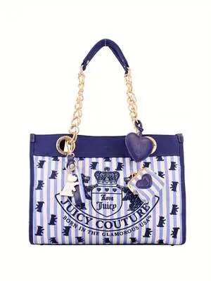 Juicy Couture Scottie Dog Item Tote Bag - Atlantas Thread/blue Stripe