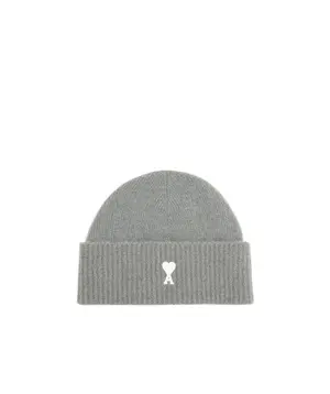 Ami Logo Embroidered Ribbed Beanie - Gray
