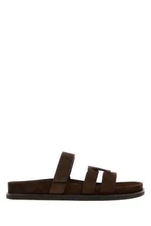 Tory Burch Suede Slippers With Logo Detail - Brown