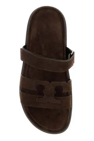 Tory Burch Suede Slippers With Logo Detail - Brown