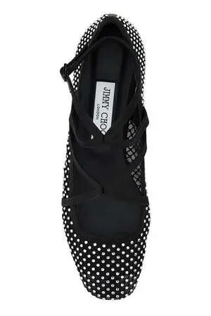 JIMMY CHOO Embellished Mesh Astoria Ballerinas With Straps