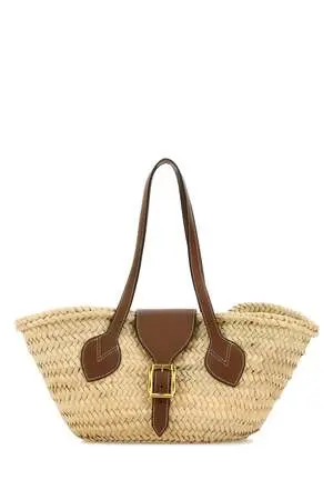 J & M DAVIDSON Woven Straw Shopping Bag With Leather Details