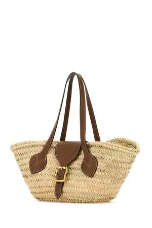 J & M DAVIDSON Woven Straw Shopping Bag With Leather Details