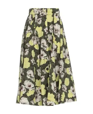 MSGM Floral Print Midi Skirt With Button Detail