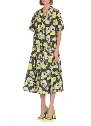 MSGM Floral Print Midi Skirt With Button Detail