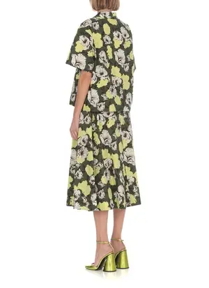 MSGM Floral Print Midi Skirt With Button Detail