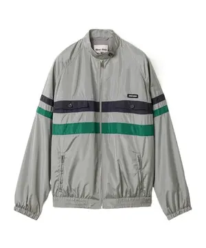 Miu Miu Paneled Zip-up Jacket With Logo Patch - Lead Ash