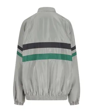 Miu Miu Paneled Zip-up Jacket With Logo Patch - Lead Ash