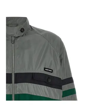 Miu Miu Paneled Zip-up Jacket With Logo Patch - Lead Ash