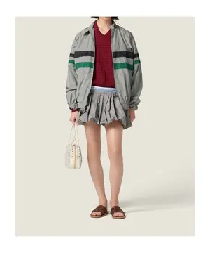 Miu Miu Paneled Zip-up Jacket With Logo Patch - Lead Ash