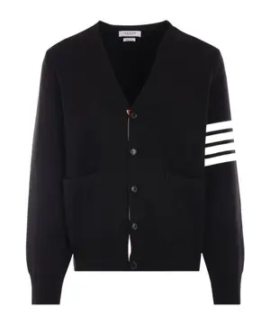 Thom Browne 4-bar Milano Stitch V-neck Cardigan - Black