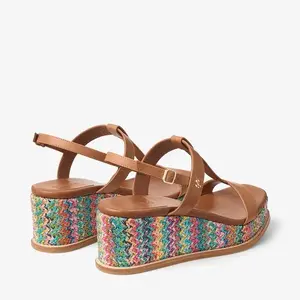 JIMMY CHOO Multi Chevron Raffia Wedge Sandals