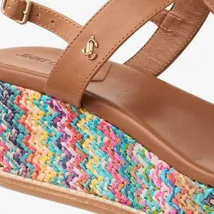 JIMMY CHOO Multi Chevron Raffia Wedge Sandals