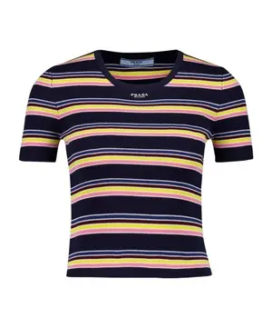 Prada Striped Ribbed Crewneck Top