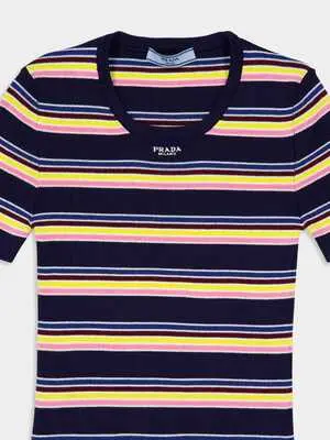 Prada Striped Ribbed Crewneck Top