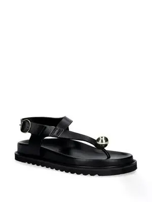 SOULIERS MARTINEZ Spiaggia Ball-embellished Leather Flat Sandals - Black