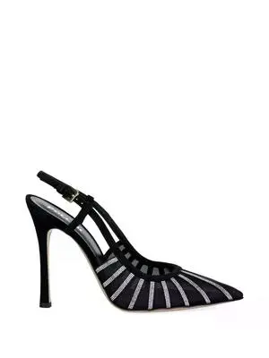 POLLINI Crystal-embellished Mesh Slingback Pumps - Black