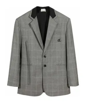 CHARLIE LUCIANO Lapel Plaid Suit Jacket