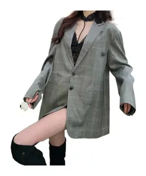 CHARLIE LUCIANO Lapel Plaid Suit Jacket