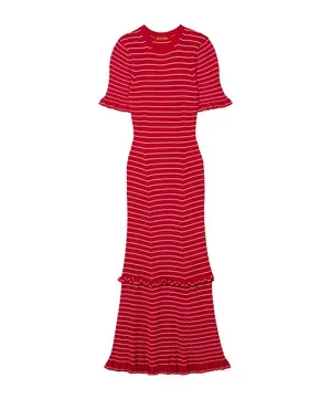 Altuzarra Delpini Ruffled Striped Ribbed-knit Midi Dress