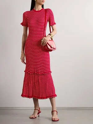 Altuzarra Delpini Ruffled Striped Ribbed-knit Midi Dress