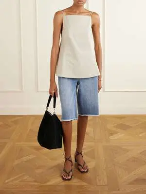 Tibi Mid-rise Denim Straight-leg Shorts