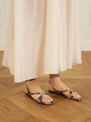 Khaite Snake-effect Leather Flat Sandals