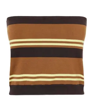 Tibi Strapless Striped Cotton Tank - Brown