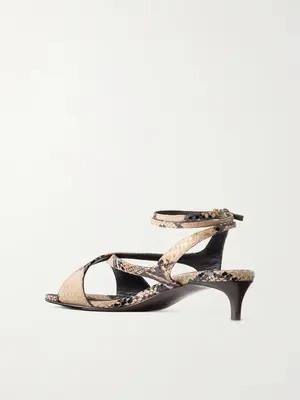 Khaite Python-embossed Leather Sandals - Black