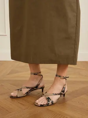 Khaite Python-embossed Leather Sandals - Black