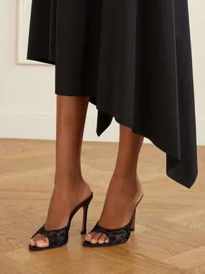 Amina Muaddi Lace Mules - Black