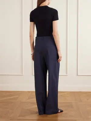 Tibi Cotton-blend Wide-leg Jeans With Pleats And Checked Pattern