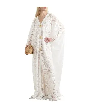 Oscar De La Renta Embellished Guipure Lace Kaftan Gown