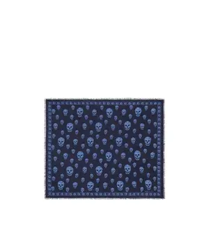 Alexander McQueen Skull-print Frayed Scarf - Indigo