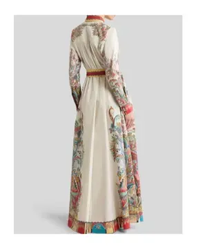 Etro Long Cotton Shirt Dress With Placed Paisley Foliage Print - Multicolor