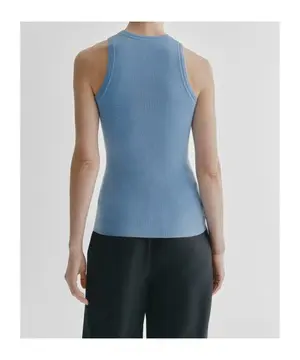 LISA YANG Amya Ribbed Knit Cotton Cashmere Hybrid Tank - Soft Sky