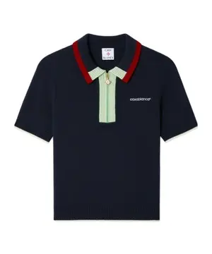 Casablanca Navy Merino Short Sleeve Polo Shirt