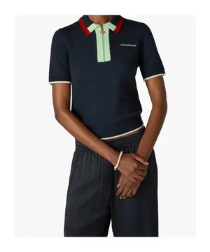 Casablanca Navy Merino Short Sleeve Polo Shirt
