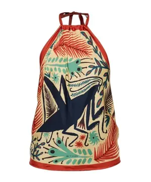 Etro Silk Halterneck Top With Artistic Print And Trim Detail