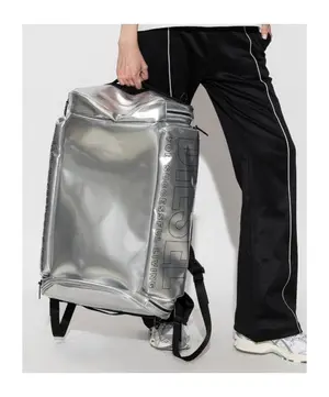 DIESEL® Logo Print Metallic Backpack - Silver