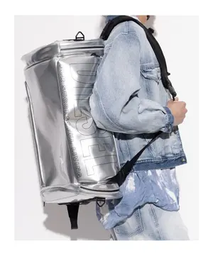 DIESEL® Logo Print Metallic Backpack - Silver