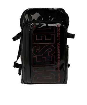 DIESEL® Logo Print Zip-up Backpack - Black