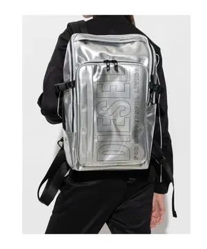 DIESEL® Logo Print Backpack - Silver