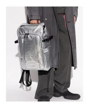 DIESEL® Logo Print Backpack - Silver