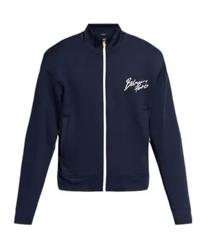 Balmain High-neck Long-sleeve Zip-up Jacket With Chest Print