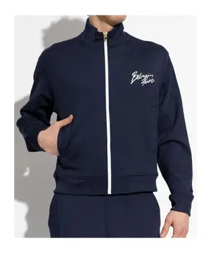 Balmain High-neck Long-sleeve Zip-up Jacket With Chest Print